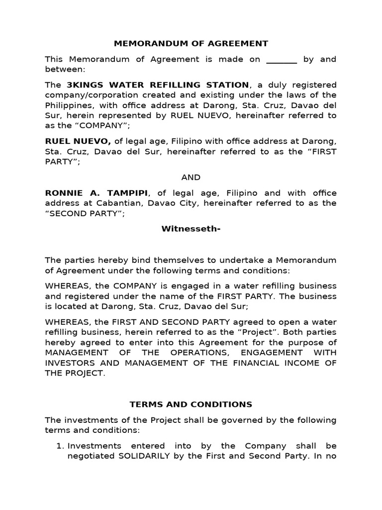 Memorandum of Agreement | PDF | Private Law | Justice
