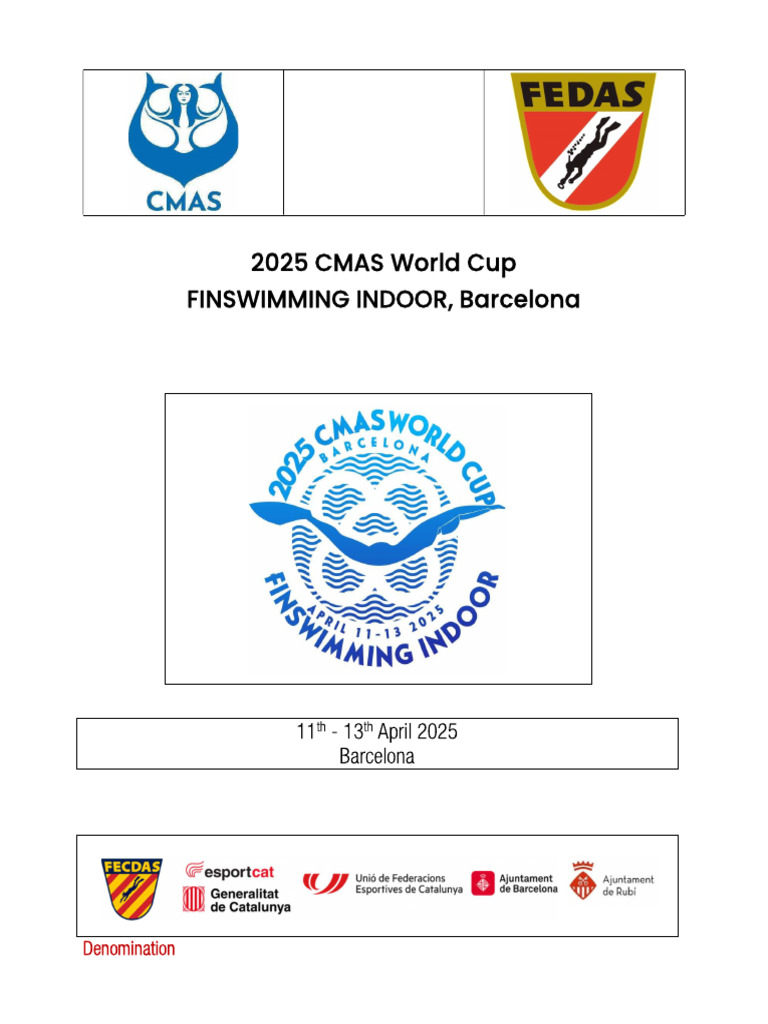 2025 CMAS World Cup Finswimming Indoor Barcelona - Specific Rules | PDF