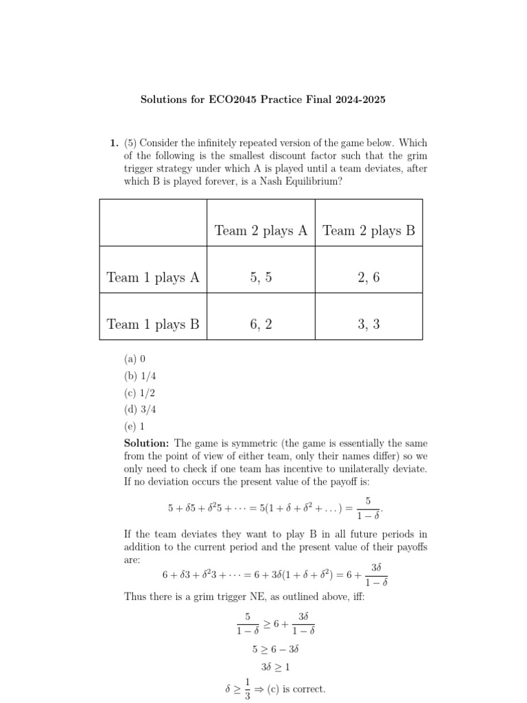 ECO2045 Practice Final Solutions | PDF | Utility | Monopoly