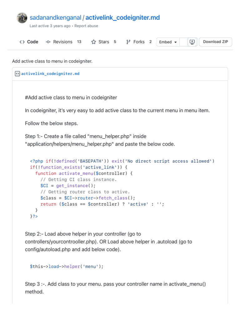 Add active class to menu in codeigniter. | PDF | Computer Programming | Computing