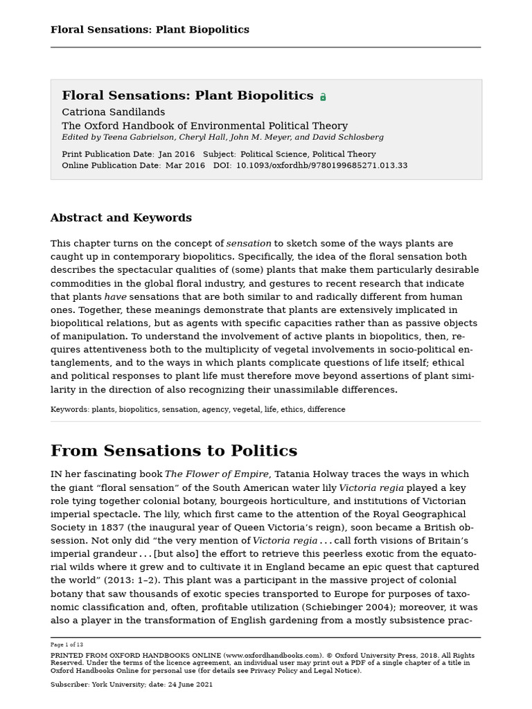Floral Sensations: Plant Biopolitics | PDF | Flowers | Memory