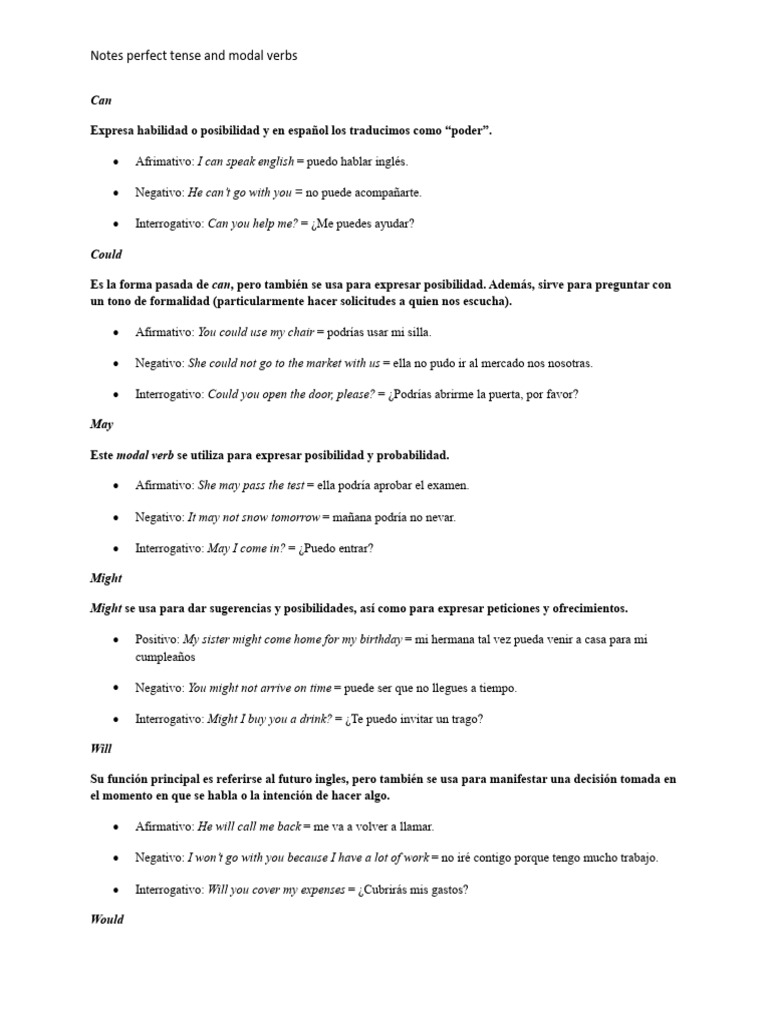 Notes Modals and Perfect Tense | PDF