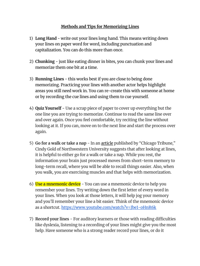 Memorizing Lines | PDF