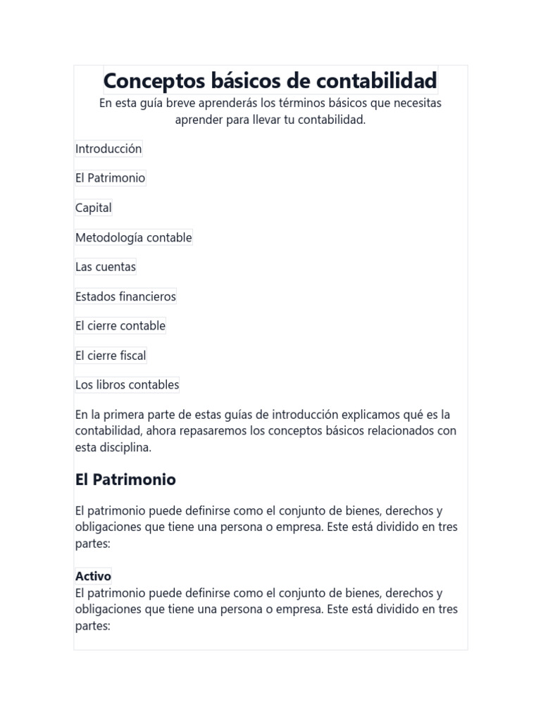 Guía de conceptos básicos de contabilidad | PDF | Contabilidad | Estado ...