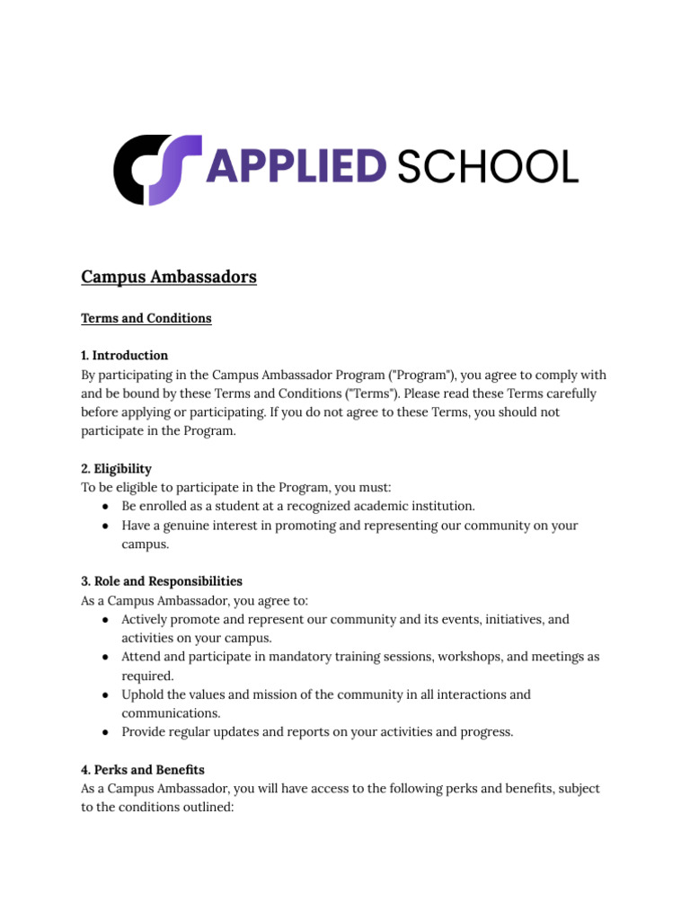 Campus - Ambassadors - TermsConditions | PDF