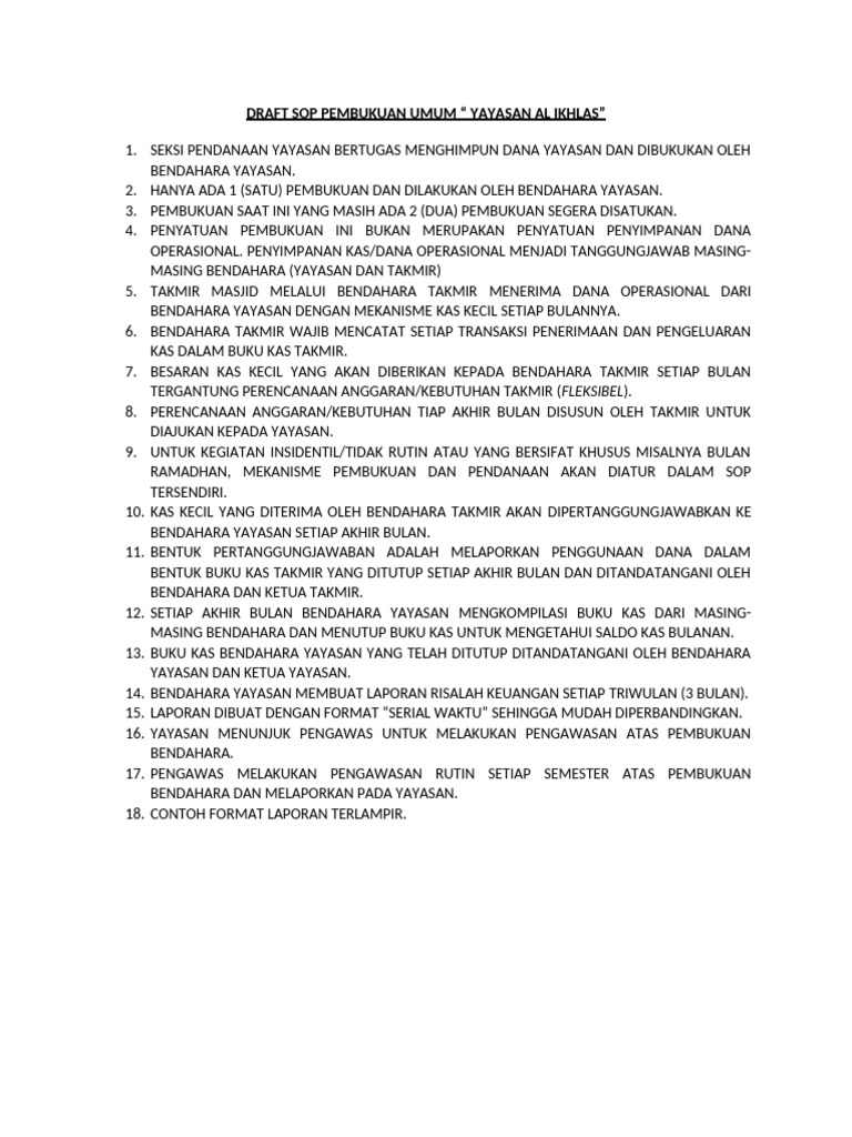 Draft Sop Pembukuan (Revisi) | PDF