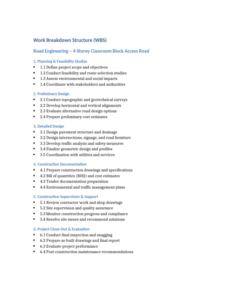 Road Engineering WBS | PDF
