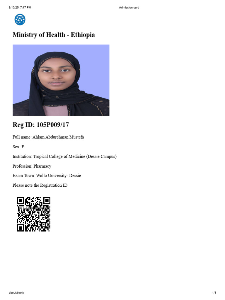 Admission Card for Pharmacy Exam | PDF