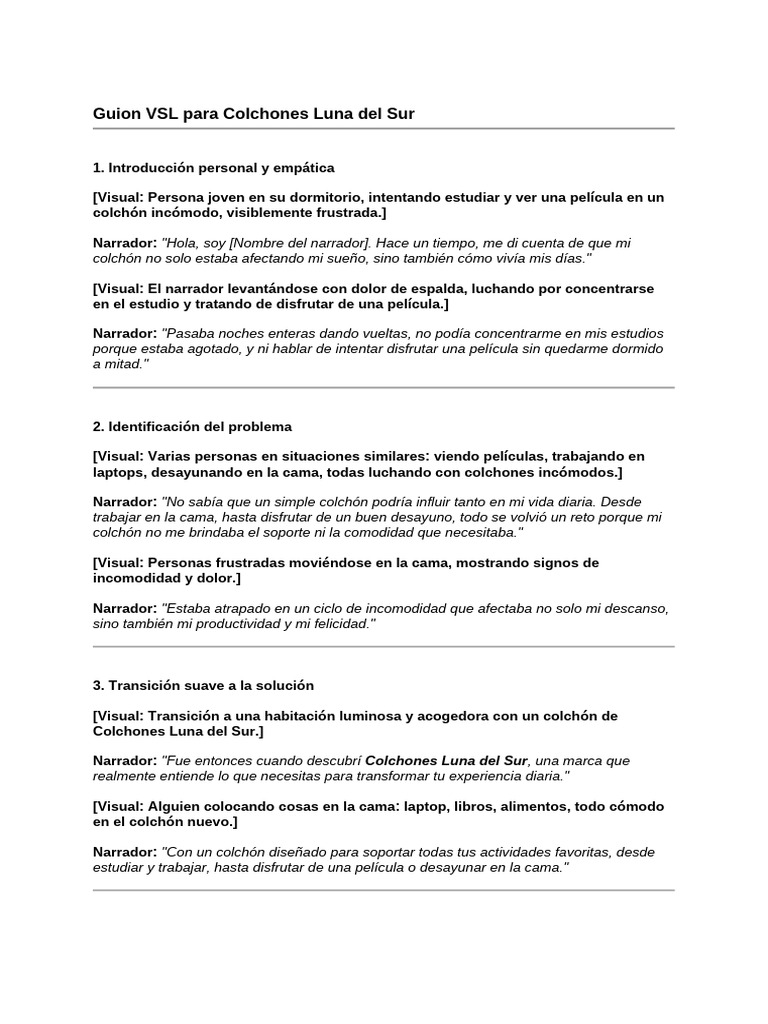 Guiones VSL | PDF | Colchón
