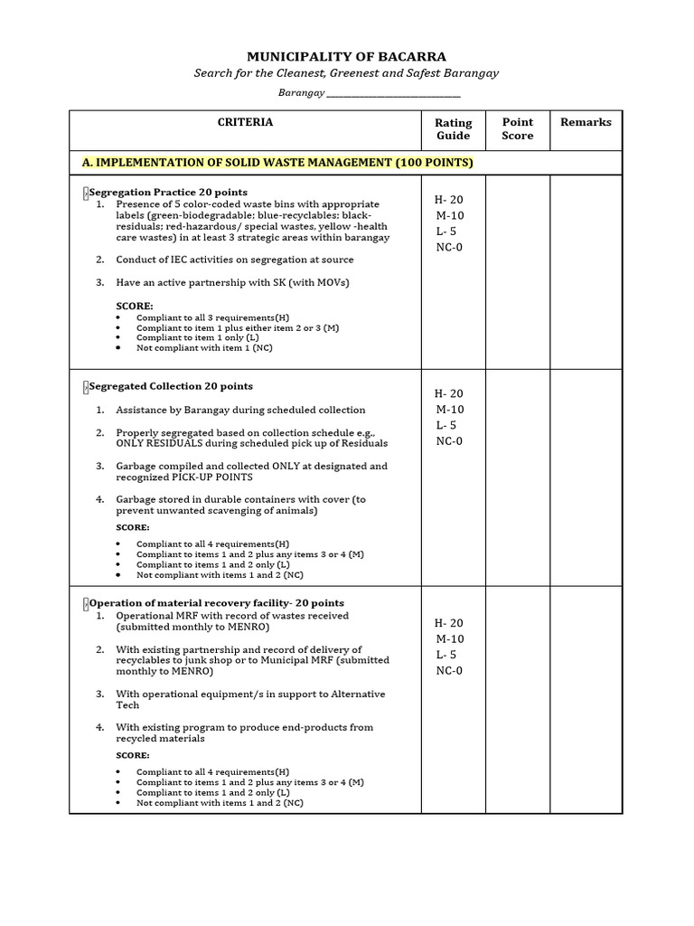 Cleanest and Greenest Barangay | PDF | Biodegradation | Municipal Solid ...