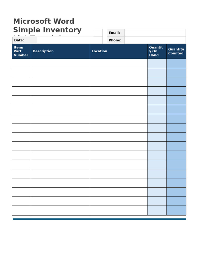 IC Microsoft Word Simple Inventory List Template 12172 WORD | PDF