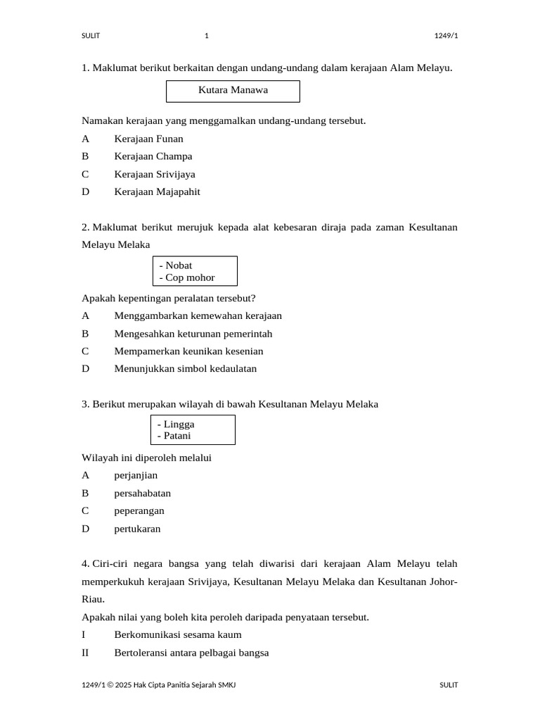 kertas 1 sej t4 ppt 2025 | PDF