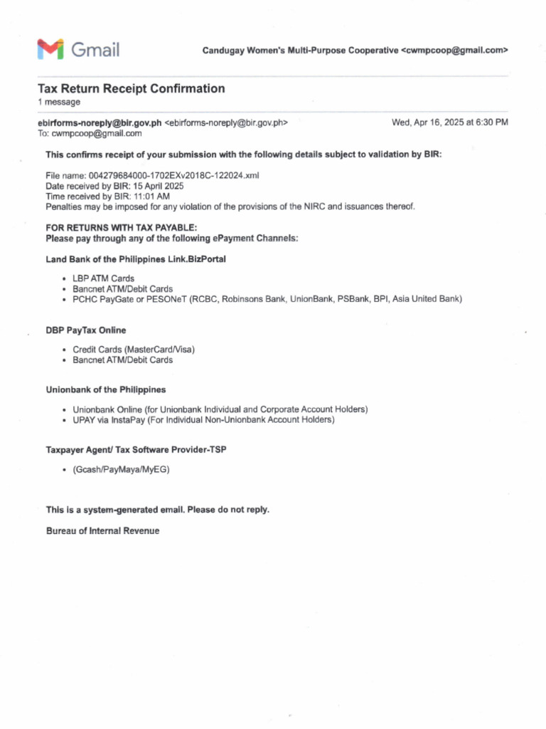 BIR Confirmation | PDF