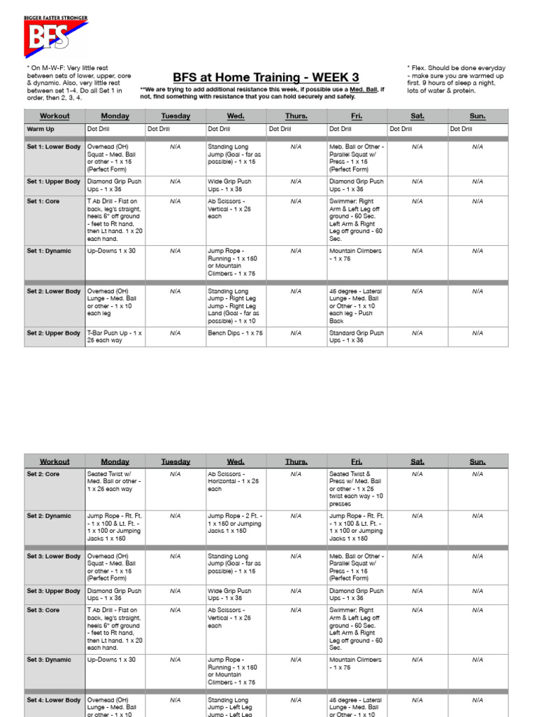 BFS Home Training Week 3 Plan | PDF