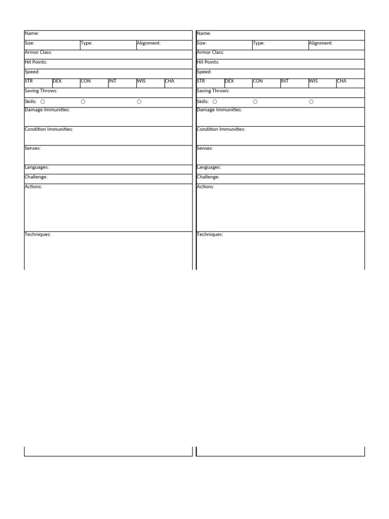 Blank Half Page Character Sheet | PDF