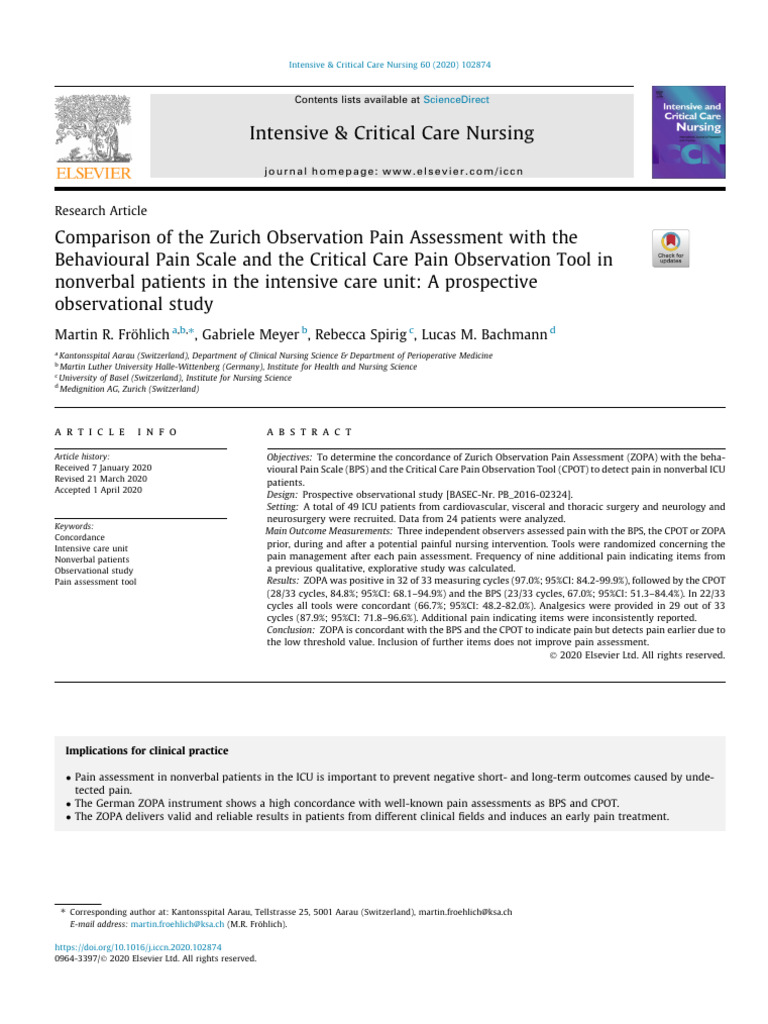 Comparison of The Zurich Obser | PDF | Intensive Care Medicine ...