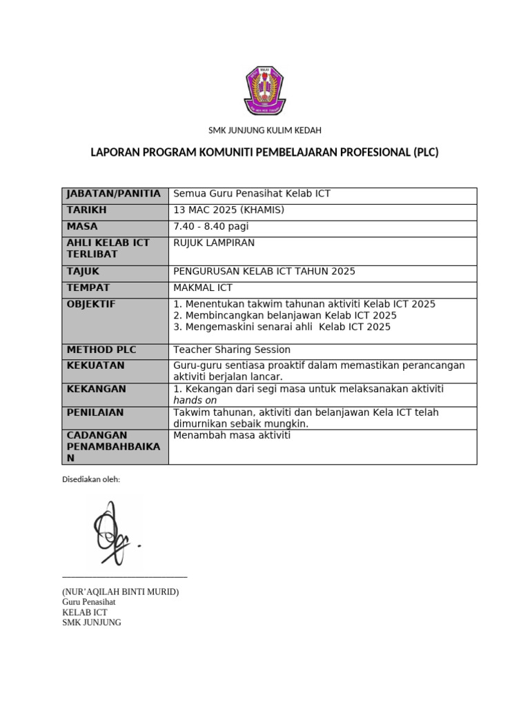 Laporan PLC 1 Kelab Ict 2025 | PDF