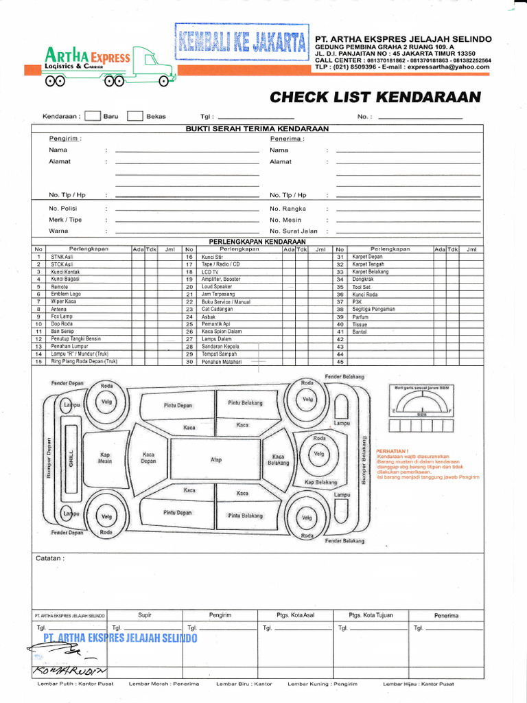 Contoh Checklist Kendaraan Perusahaan | PDF