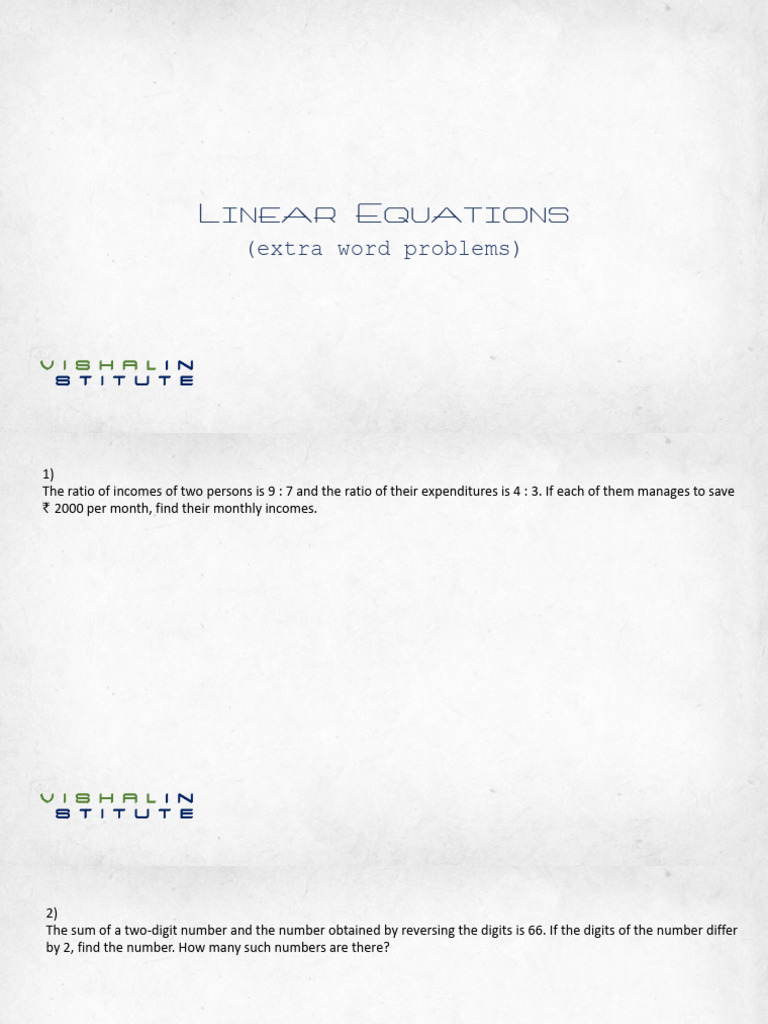 Linear Equations Word Problems | PDF