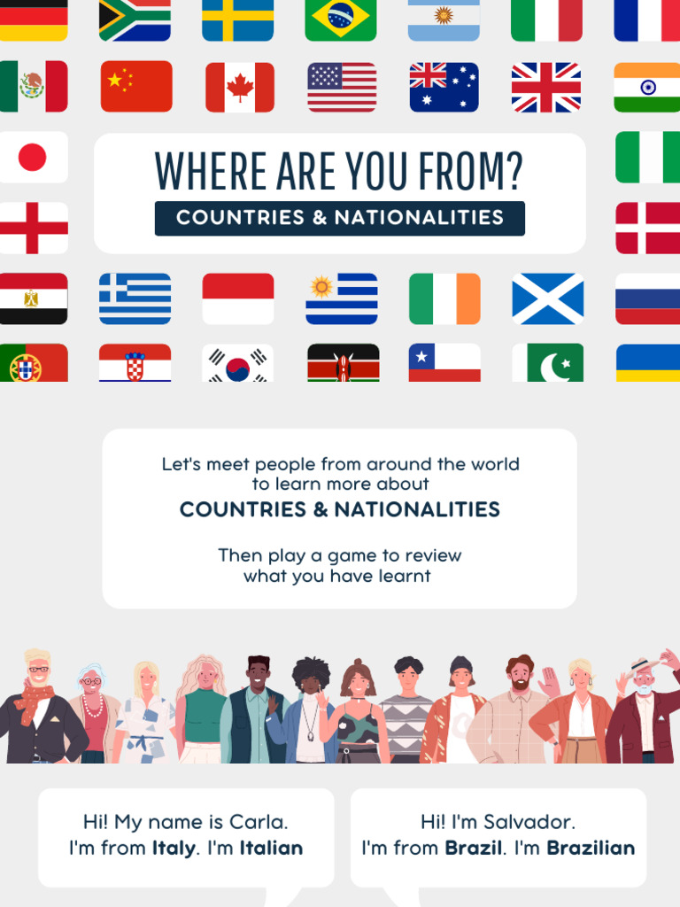 Countries and Nationalities Presentation in Colorful Simple Style | PDF