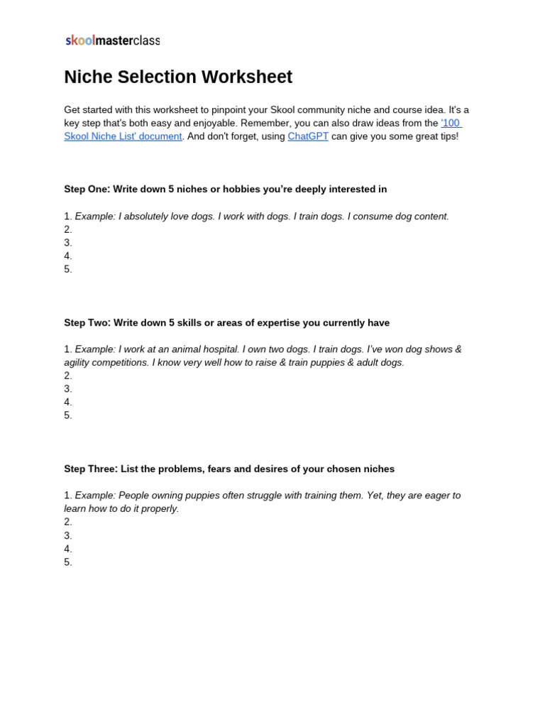 Niche Selection Worksheet | PDF | Dog Training | Dogs