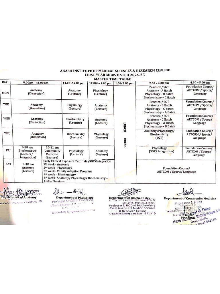 MBBS Master Time Table 2024-2025 | PDF