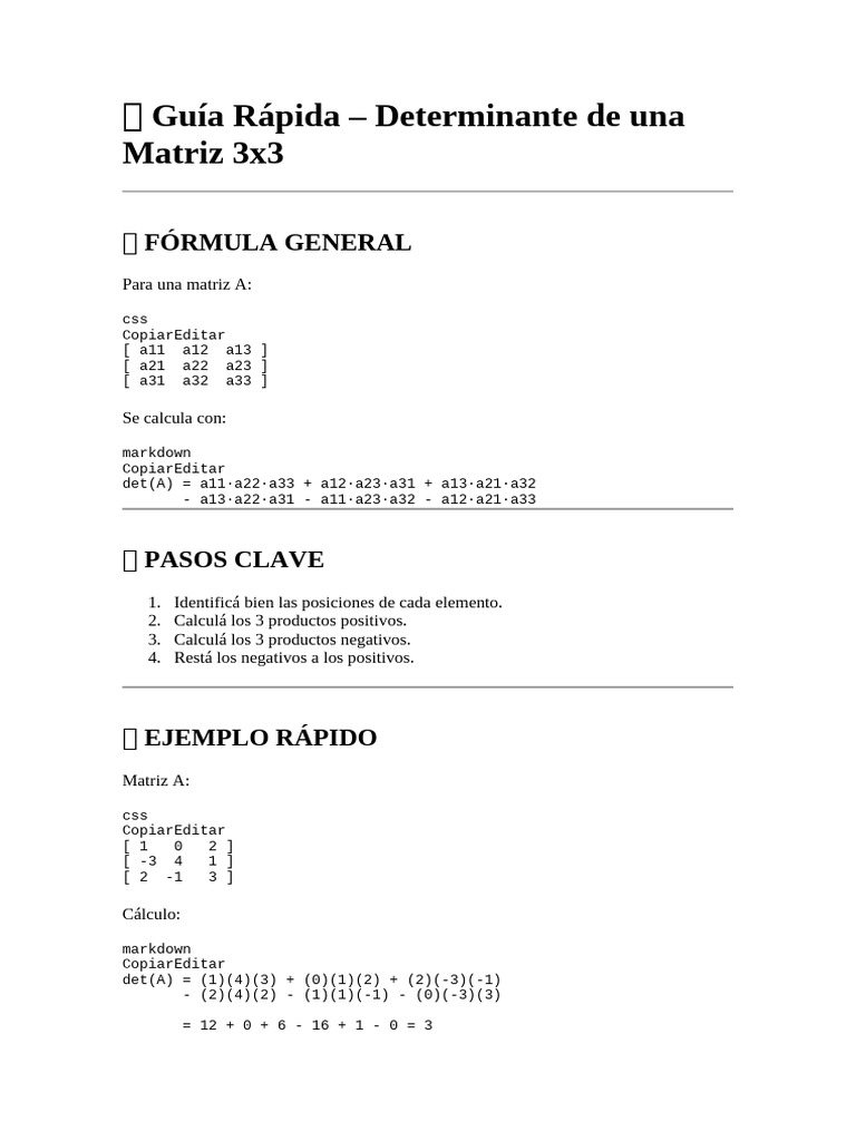 Determinante de Matriz 3x3: Guía Rápida | PDF