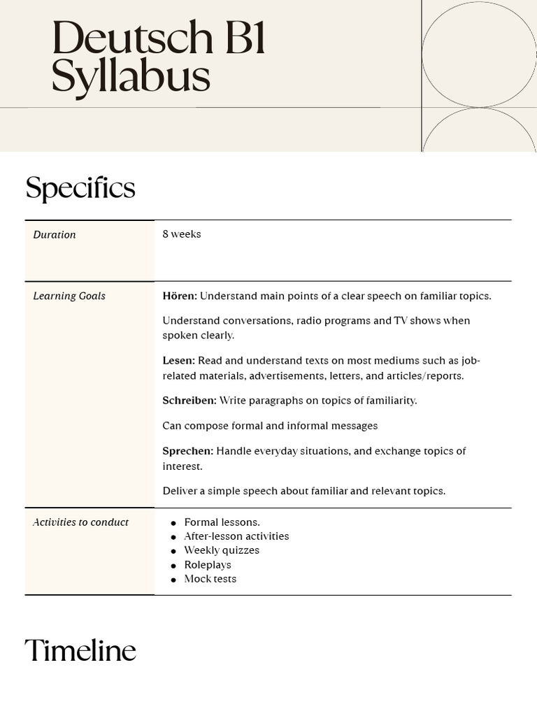German B1 Course Syllabus Overview | PDF