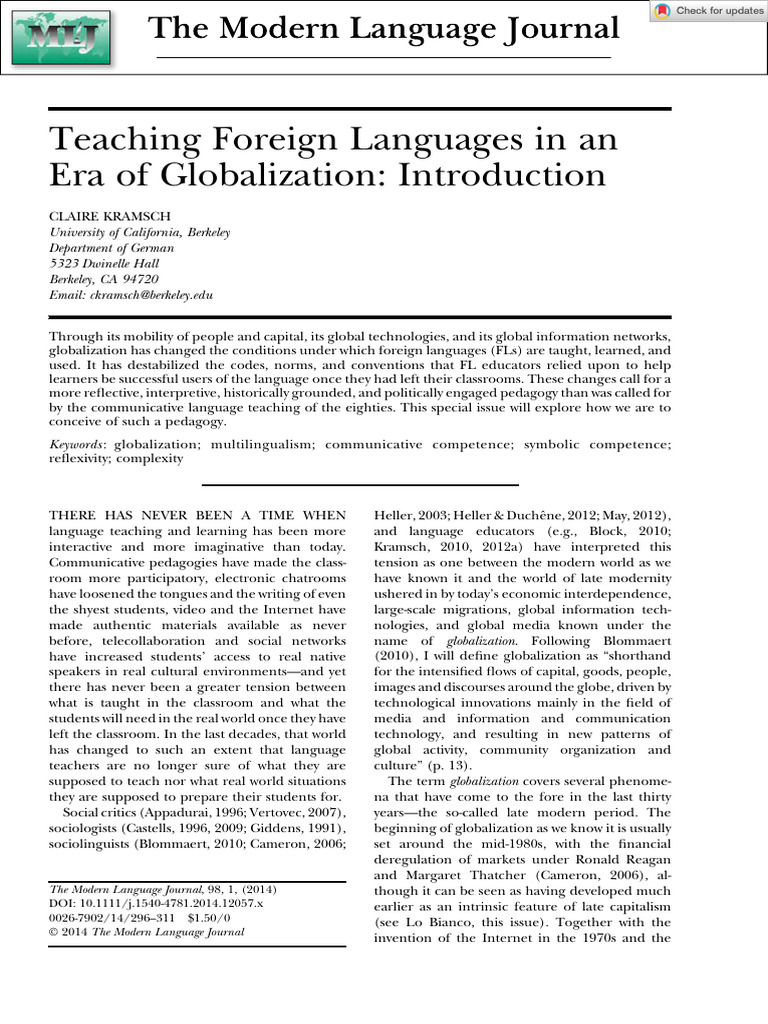 The Modern Language Journal - 2014 - Kramsch - Teaching Foreign ...