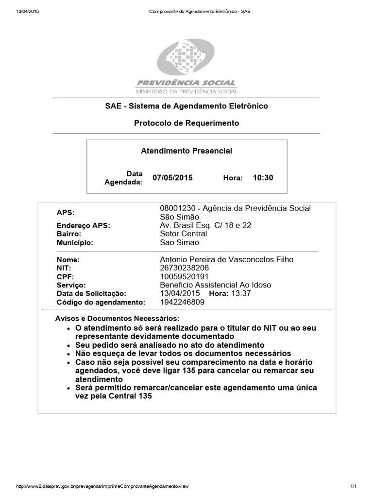 Comprovante de Agendamento SAE | PDF