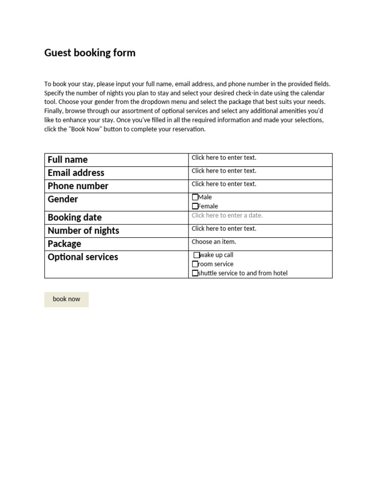 Ka Guest Booking Form | PDF