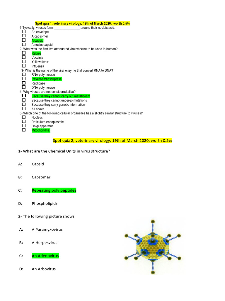 Spot Quiz 1-3 and Answers 2020 | PDF