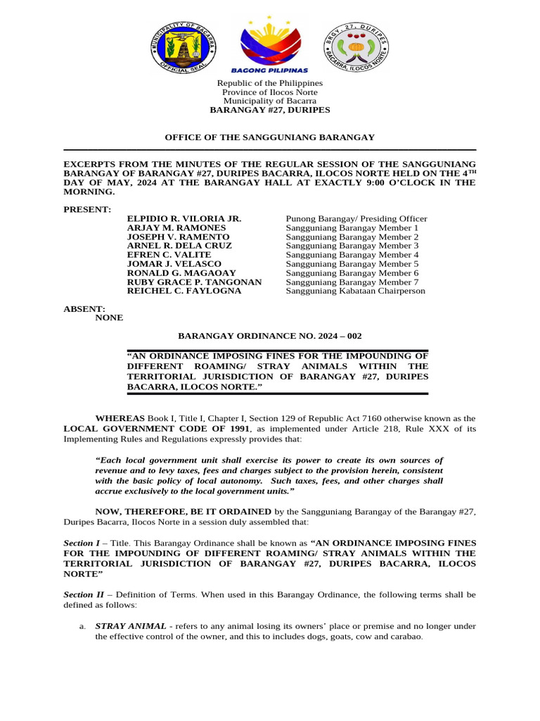 Stray Animal Ordinance in Bacarra | PDF | Leash | Pet