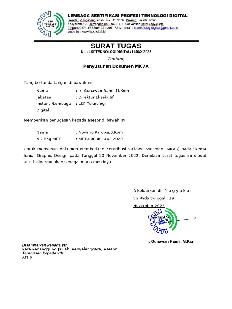Surat Tugas MKVA Oktober | PDF