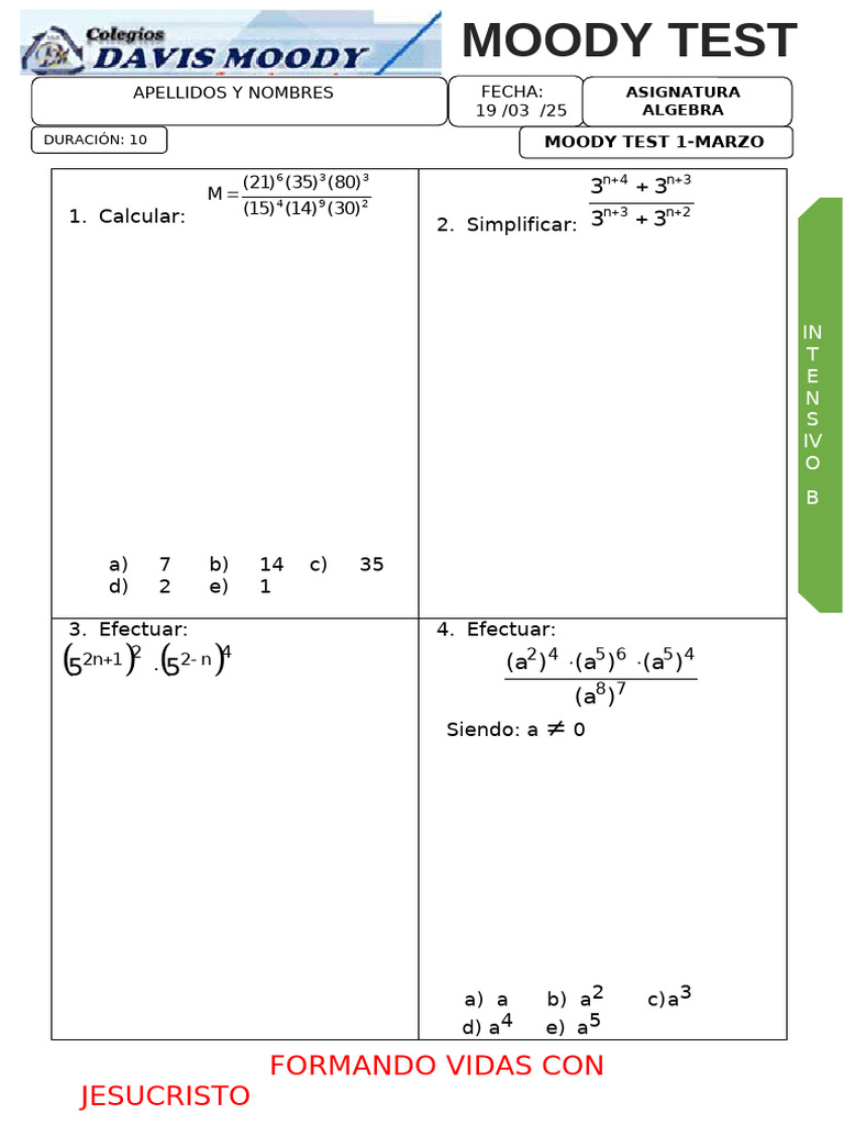 Fast Test Algebra - Intensivo B | PDF | Ajedrez