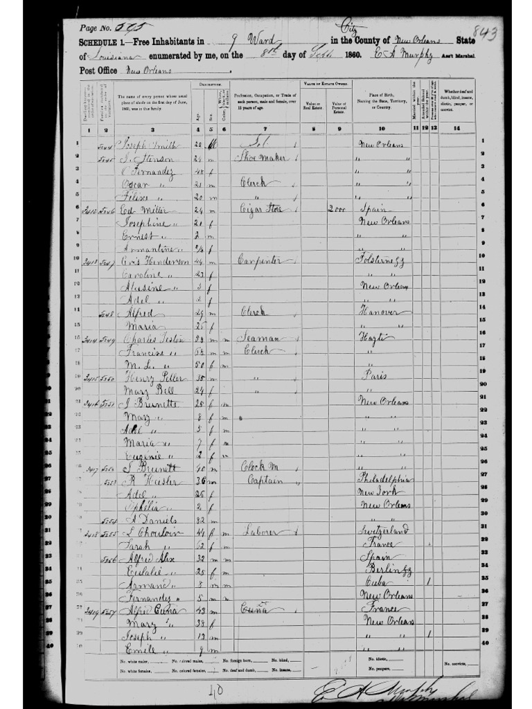 Census.1860.US.LA.New Orleans.9th Ward, New Orleans, Louisiana, United ...