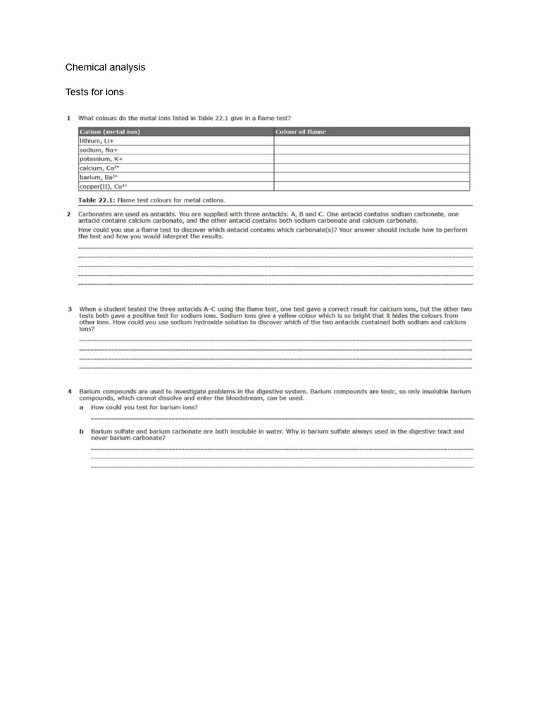 Chemical Analysis - Worksheet | PDF