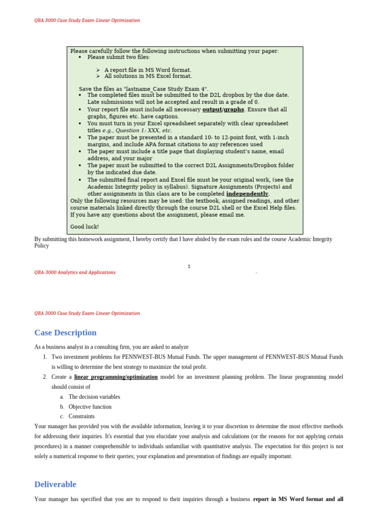 Case Study Exam 4-Linear Optimization | PDF | Mathematical Optimization | Linear Programming