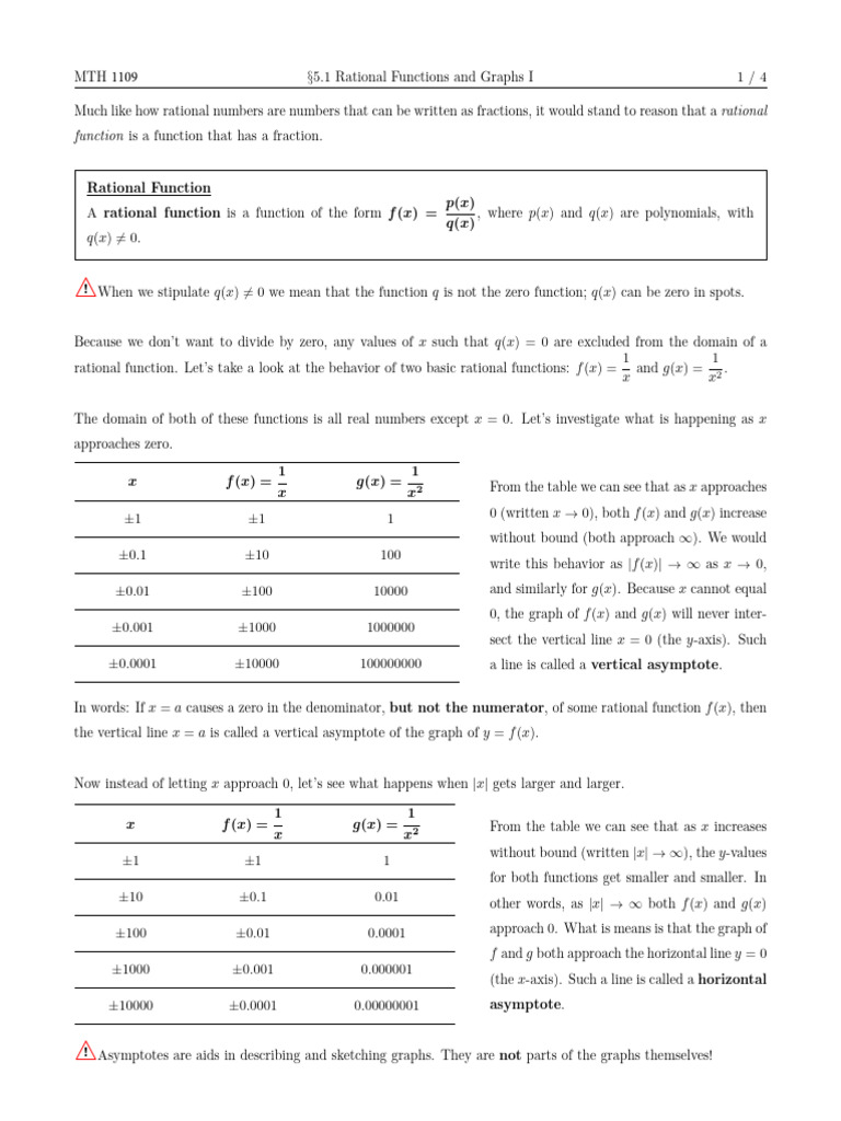 5.1 (Annotated) Rational Functions and Graphs I | PDF | Asymptote | Function (Mathematics)