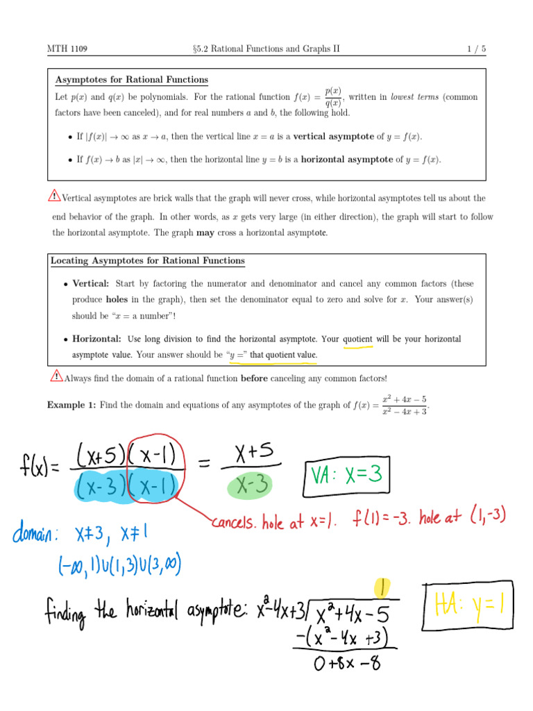 5.2 (Annotated) Rational Functions and Graphs II | PDF | Asymptote | Function (Mathematics)