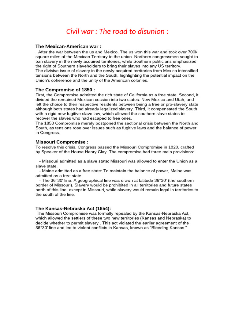 Civil War - The Road To Disunion | PDF