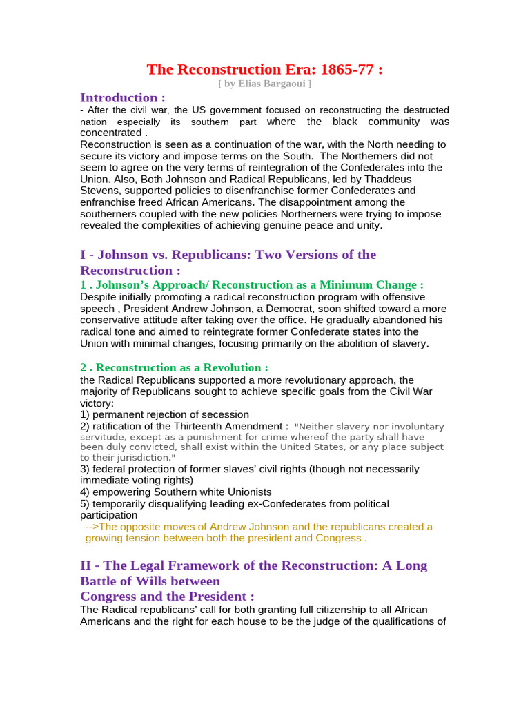 The Reconstruction Era in The US | PDF | Reconstruction Era | Andrew ...