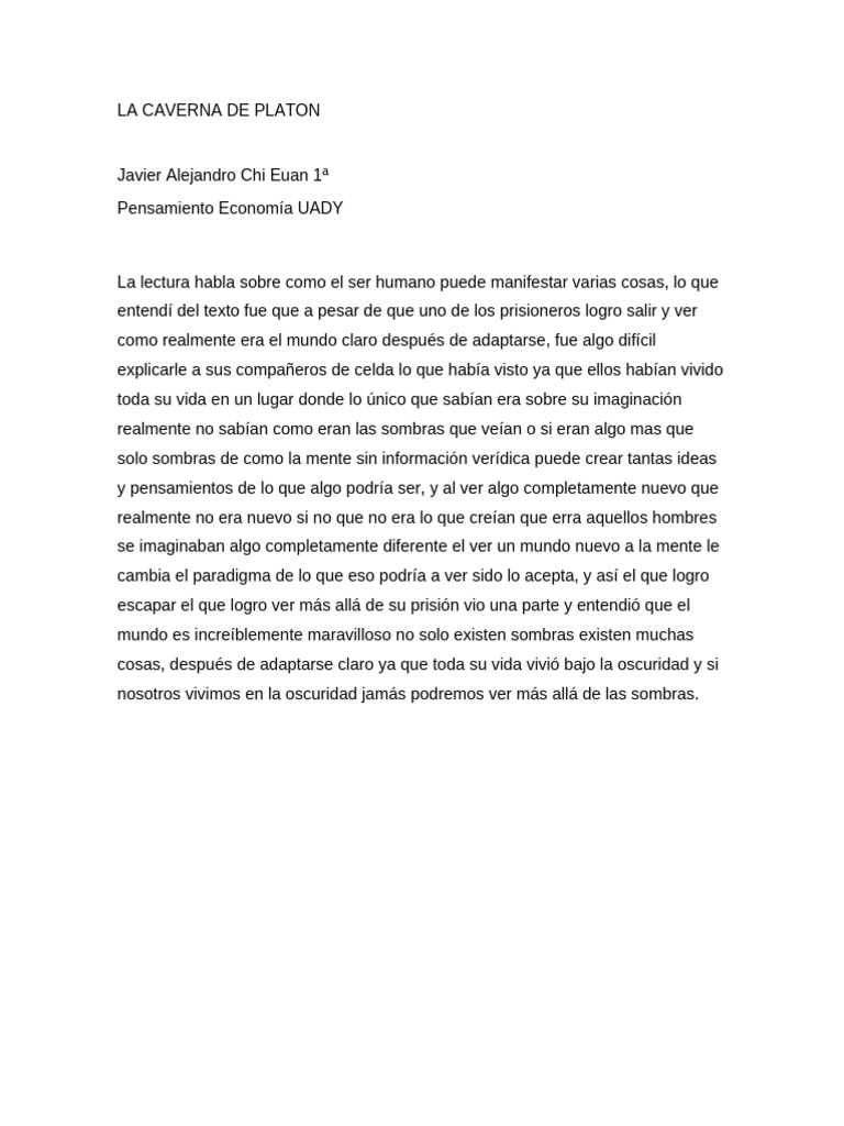 La Caverna de Platon Resumen | PDF