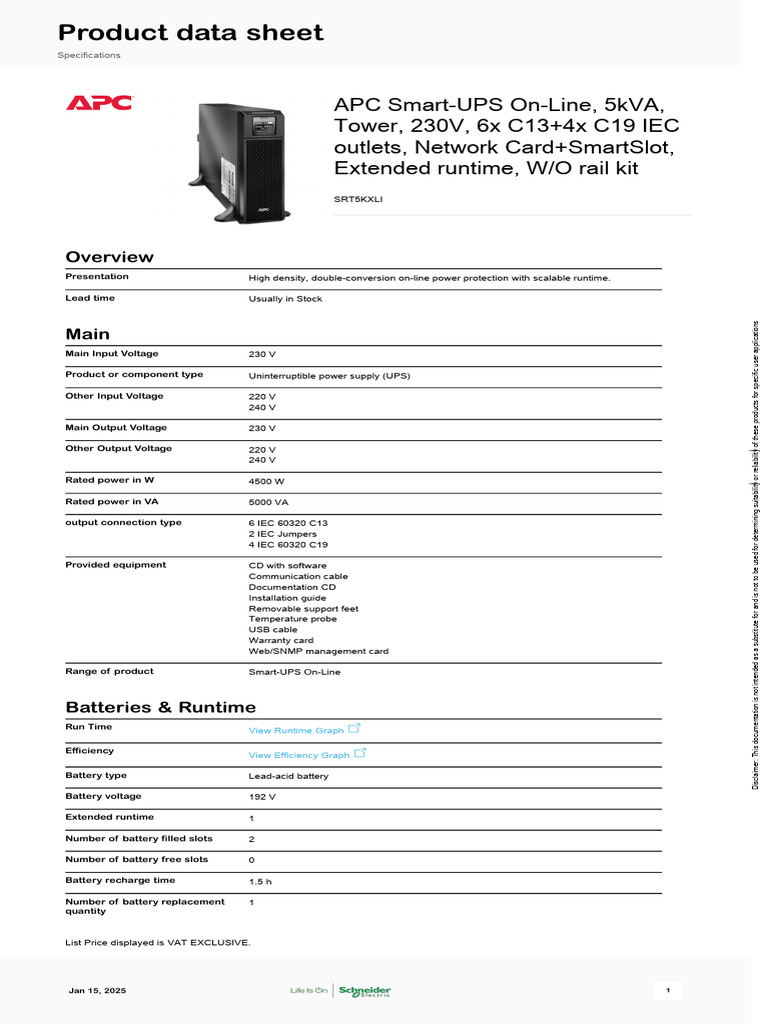 Schneider Electric - SmartUPS-OnLine - SRT5KXLI | PDF | Recycling ...