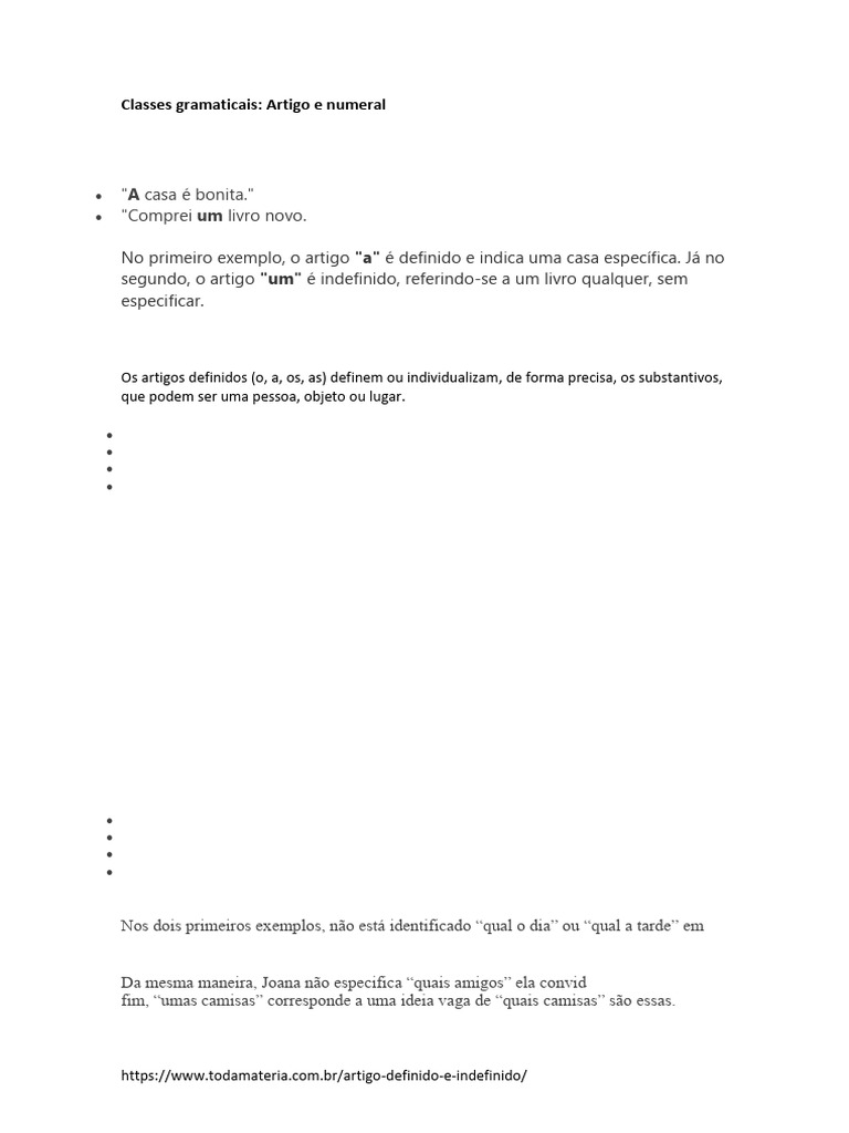 Artigos e Numerais na Gramática | PDF | Linguística | Morfologia ...