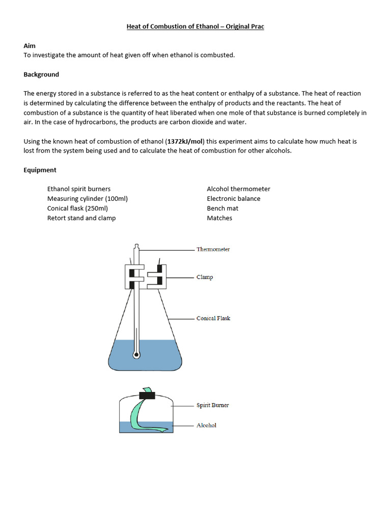 Ethanol Combustion Heat Experiment | PDF | Combustion | Ethanol