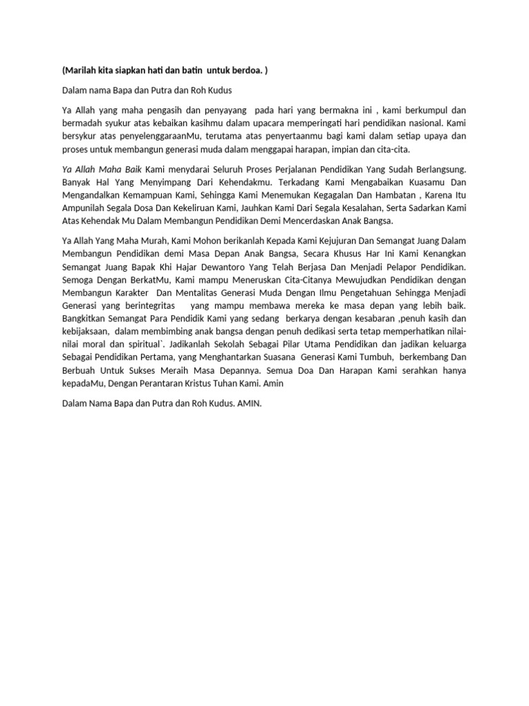 Doa Syukur Hari Pendidikan Nasional | PDF