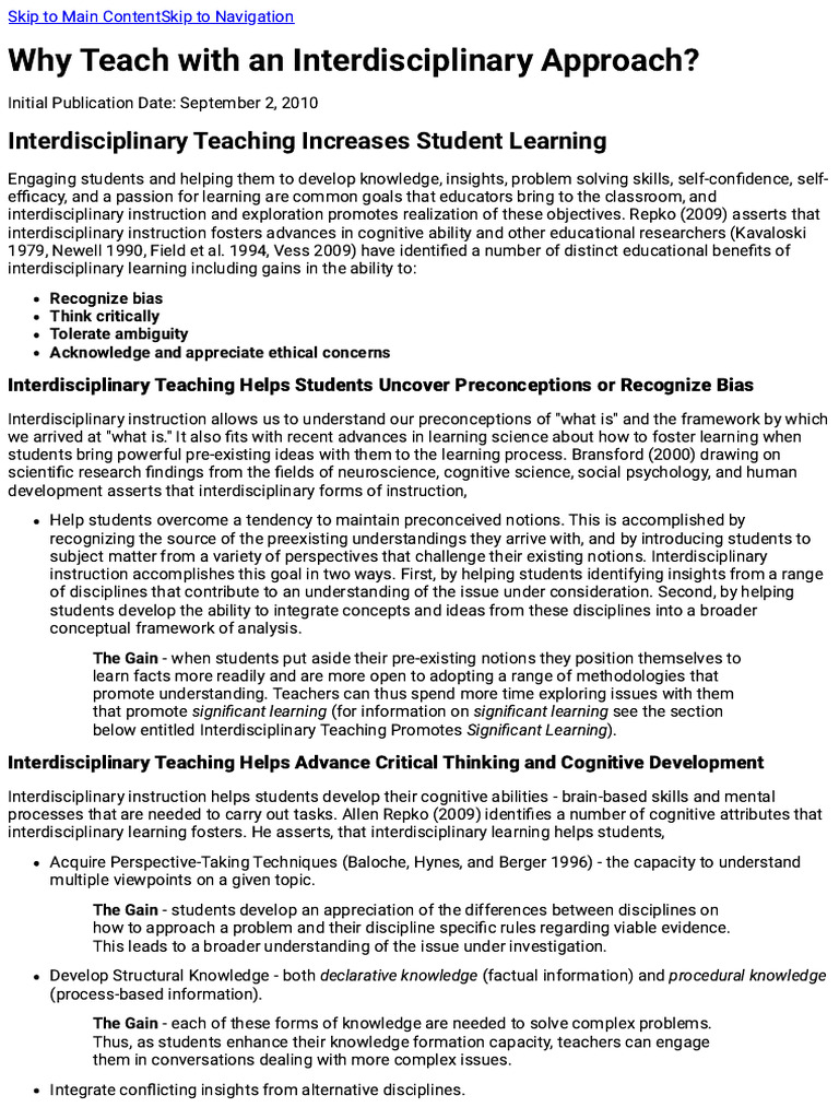 Why Teach With An Interdisciplinary Approach | PDF ...