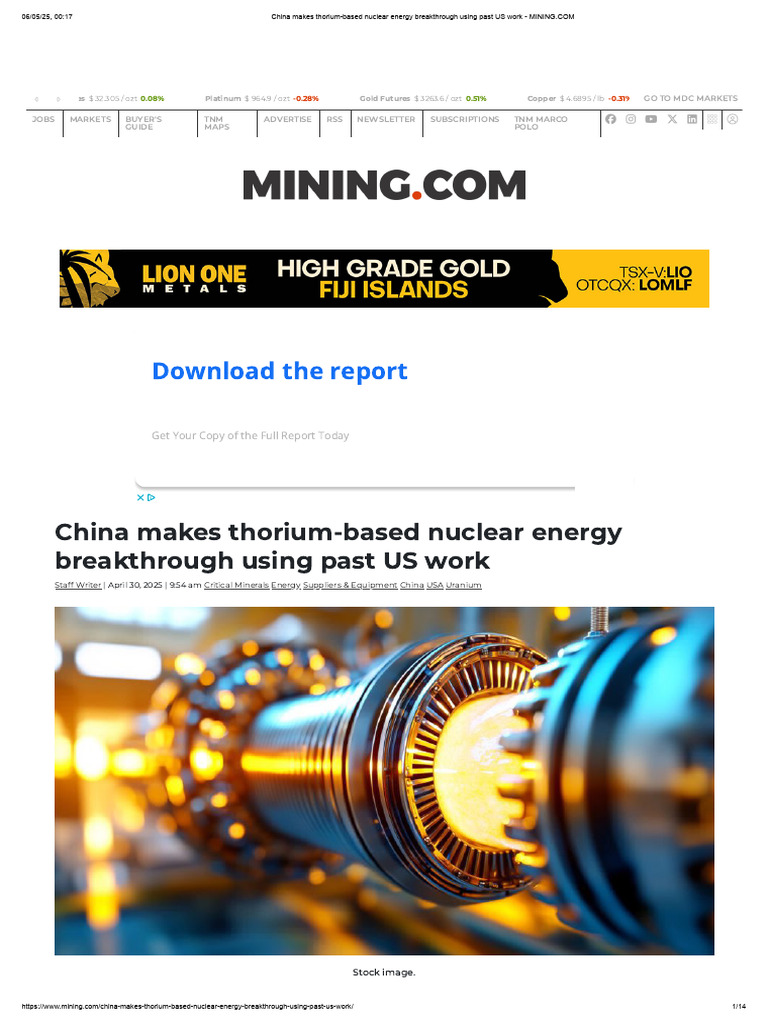China Makes Thorium-Based Nuclear Energy Breakthrough Using Past US ...