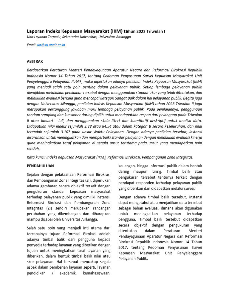 Laporan Indeks Kepuasan Masyarakat 2023 - Triwulan II | PDF